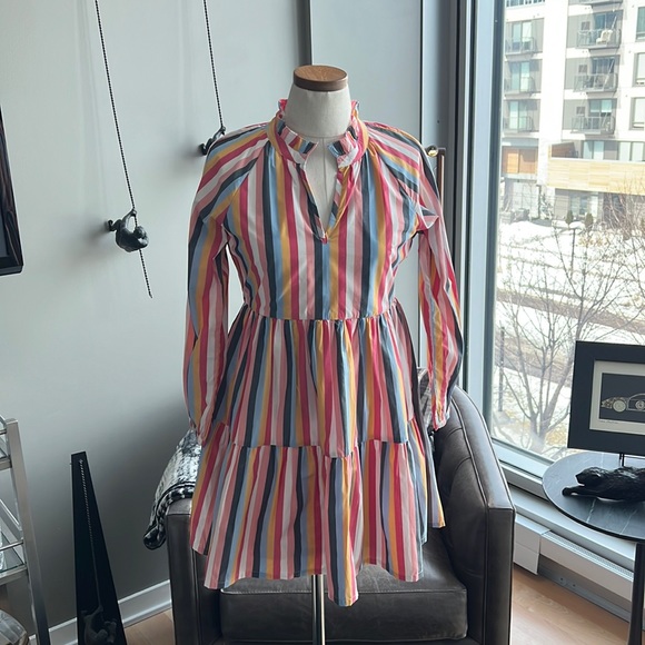 J Crew Dresses New Jcrew Tiered Popover Dress In Striped Poplin